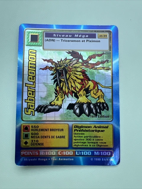 CARTE DIGIMON SABERLEOMON BANDAI jd-34 1ere édition VF 1999 EUR 10,00 ...
