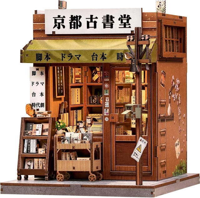 BOOK NOOK KIT Japanese Showa Retro DIY Miniature LED Antique Bookery ...