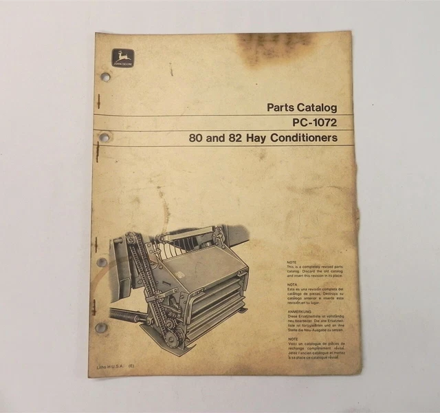 JOHN DEERE PARTS Catalog Pc-1072 80 & 82 Hay Conditioners | In Good ...