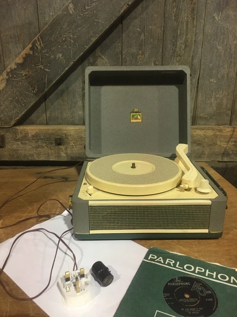 HMV MODEL 2007R Valve Record Player Portable Mains Attaché Case Green ...