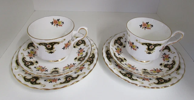 ROYAL STAFFORD BALMORAL Bone China Tea 2 X Trios Cups & Saucers/Side ...