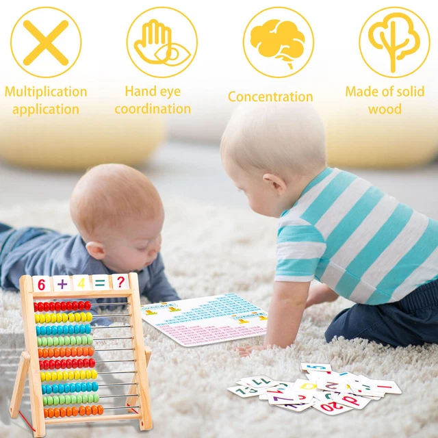 WOODEN ABACUS FOR Kids Math 10-Row Frame Abacus with Beads Counting ...