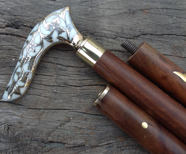 VICTORIAN DESIGN ROUND Brass Handle Wooden Walking Stick Cane Vintage ...