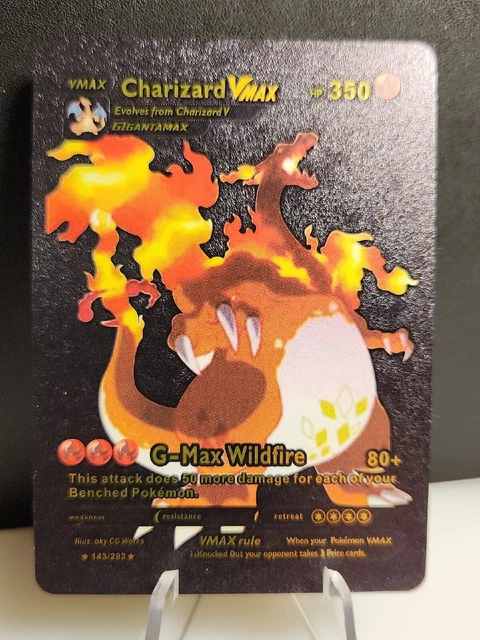POKEMON CHARIZARD VMAX Gigantamax 350HP Black Foil Fan Art Card 143/293 ...