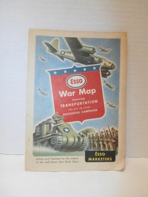 1940S WWII ERA ESSO WAR MAP, OIL REFINERY FOR AMERICAN VICTORY FOLD OUT ...
