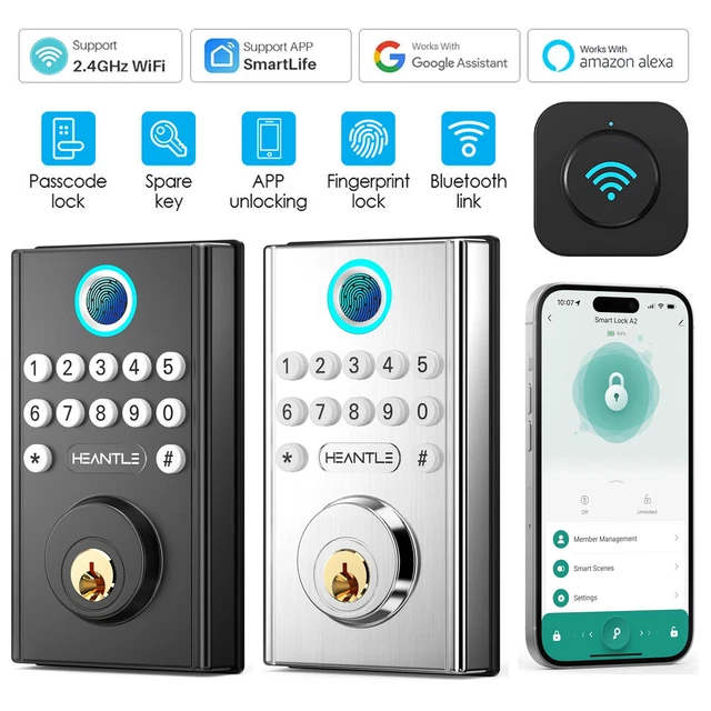 HEANTLE FINGERPRINT WIFI Door Lock Keyless Entry Smart Deadbolt Lock ...