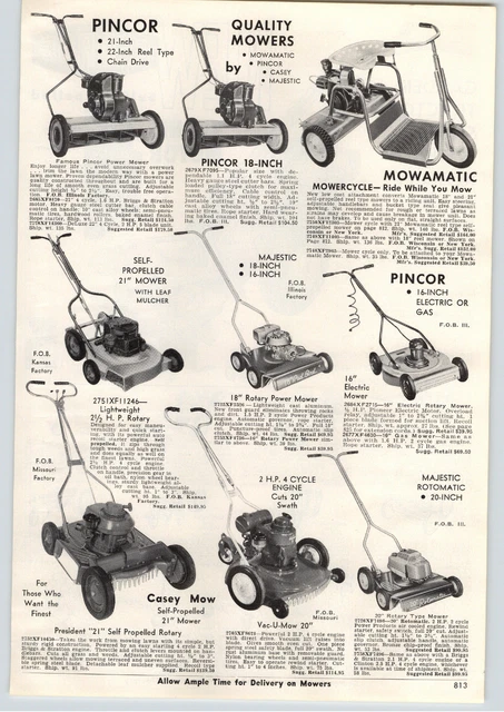 1956 PAPER AD Mowamatic Mowercycle Riding Lawn Mower George Garden ...