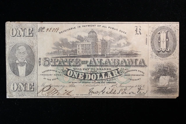 1863$1 STATE OF Alabama Obsolete Cr-1 State Capitol. Green protector AU 491T £51.94 - PicClick UK