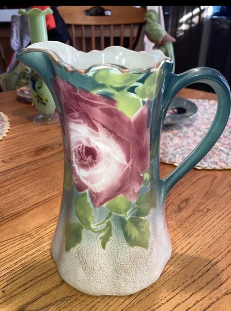 ANTIQUE K&G KELLER And Guerin Les Roses Pitcher Luneville France 9” $60 ...
