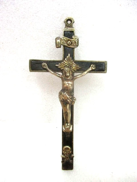 ANCIEN CRUCIFIX EN laiton et bois EUR 15,00 - PicClick FR