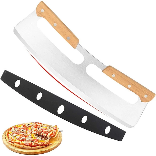 SHARP PIZZA CUTTER Rocker 14" w Wooden Handle Protective Cover ...