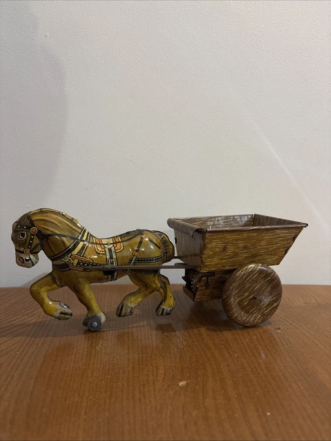 VINTAGE MARX CLOCKWORK HORSE & CART Made in Germany Tin Plate Toy £44. ...