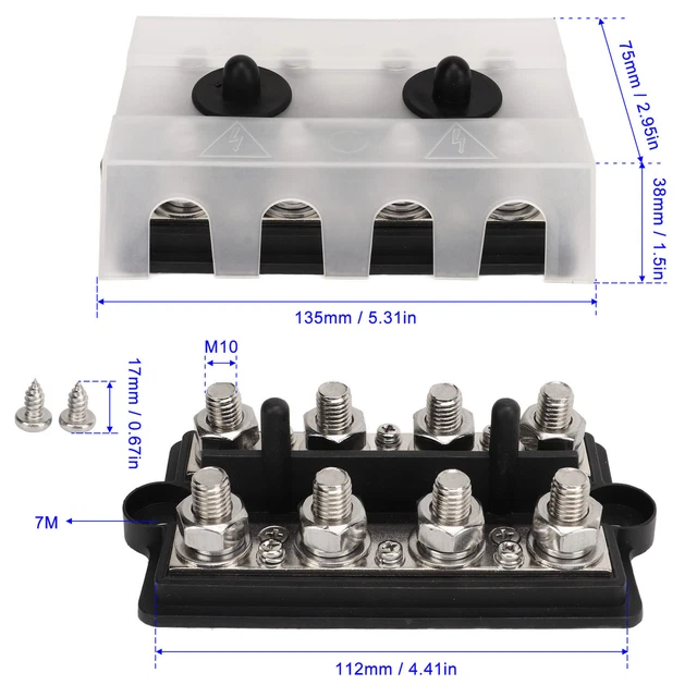 BUS BAR MARINE RV Battery Terminal Power Distribution Block 2 Row M8 Stud DC12-4 EUR 24,71 ...
