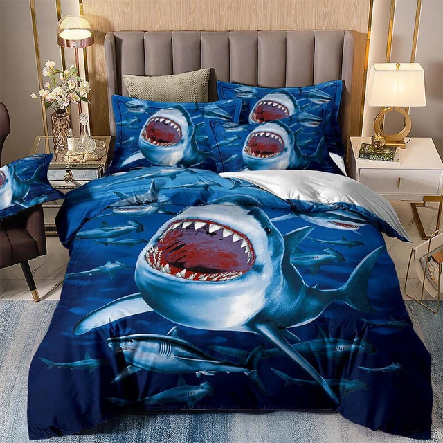 SEABED RAGE BIG Sharks Quilt Duvet Cover Set Pillowcase King Bed Linen ...