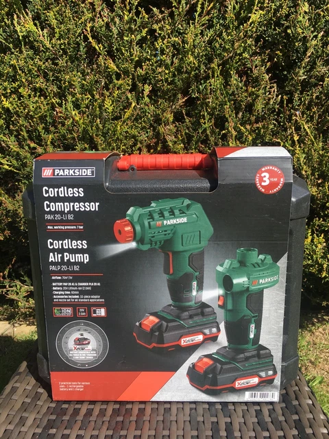 PARKSIDE CORDLESS COMPRESSOR PAK 20-Li B2 & Air Pump PALP 20-Li B2 BARE ...