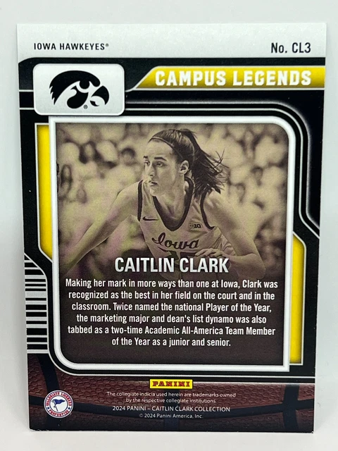2024 PANINI CAITLIN Clark Collection Campus Legends Hobby Esclusiva ...