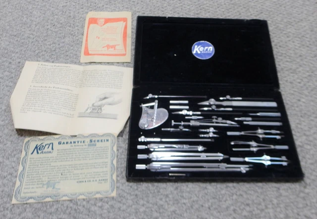 VINTAGE KERN AARAU Cased Set Chromium Drafting Drawing Instrument w/ Dotting Pen £147.86 ...