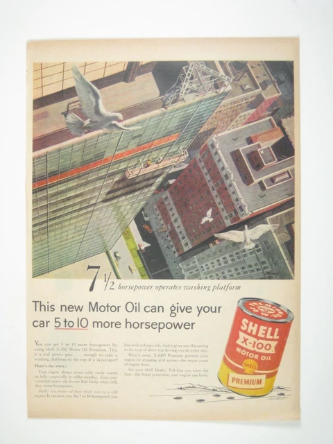 VINTAGE 1956 SHELL X100 Motor Oil Advertisement Print 7 Horsepower ...