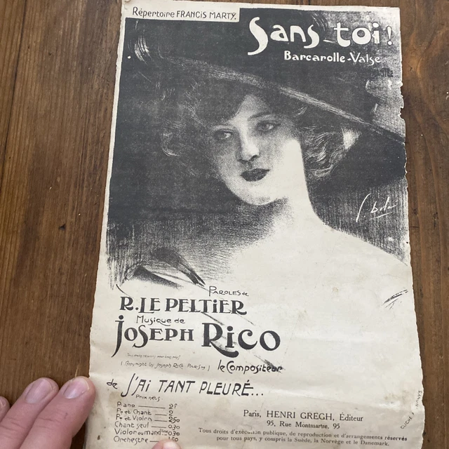 SPARTITO ANTICO &SANS Toi!" (1910 ca.) - Joseph Rico - Barcarolle Valse ...