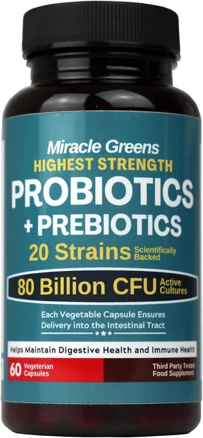 80 BILLION CFU Probiotics - 20 Strains + Prebiotics | Digestive & Gut ...