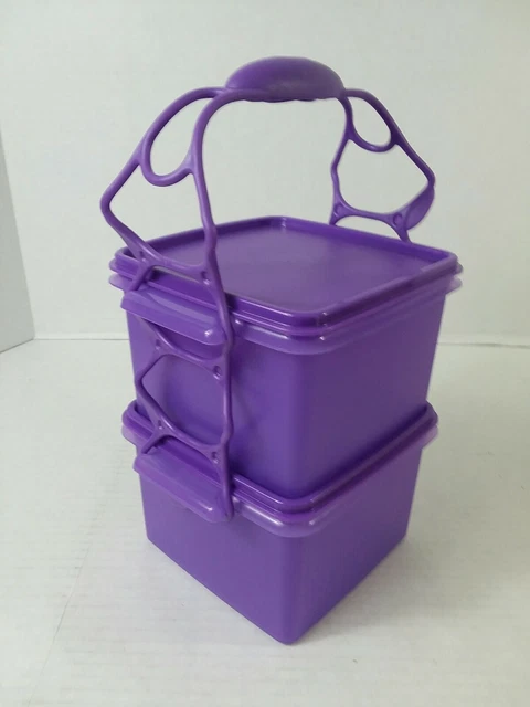 NEW SET TUPPERWARE Square Away Purple Sandwich Keeper Container W ...