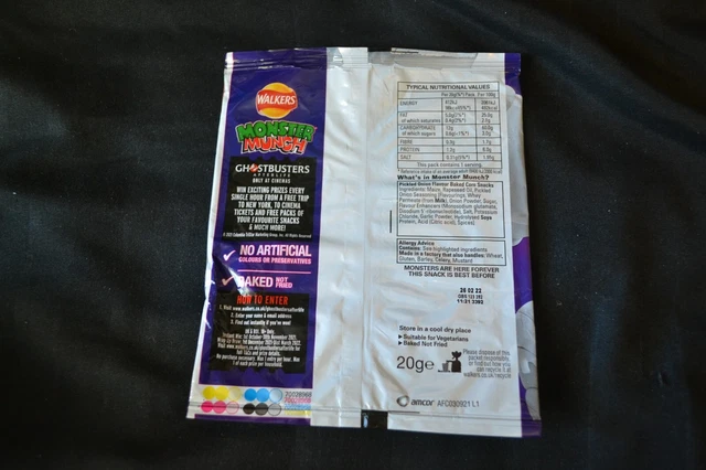UK EMPTY CRISP Packet Ghostbusters Afterlife Pickled Onion Monster ...
