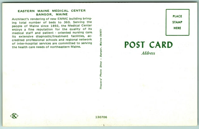 EASTERN MAINE MEDICAL Center Bangor Maine ME UNP Unused Chrome Postcard ...