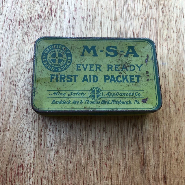 VINTAGE MSA MINE Safety Applicance Miners First Aid Pocket Tin Empty P7 ...