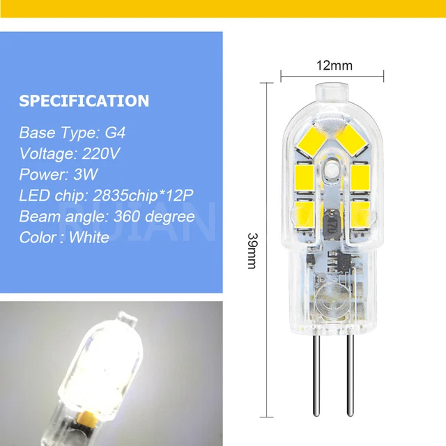 6000K/3000K G4 3W 2835 LED Bi-Pin Capsule Bulb Car Garden Camper Globe ...