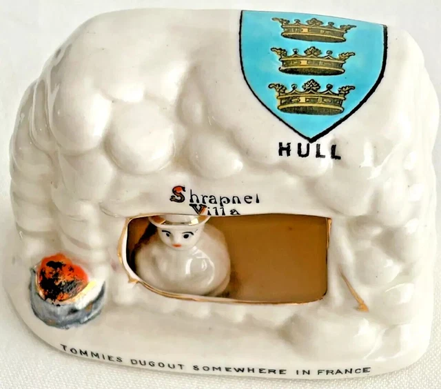 ANTIQUE WW1 CRESTED china Shrapnel Villa Tommies Dugout Hull crest £99. ...