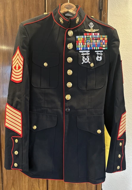 USMC US MARINE Corps Parachutist Diver Gunner Dress Blues Jacket Wool ...