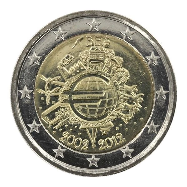 2 EUROS COMMÉMORATIVE Belgique 2012 pour les 10 ans de l'euro, 2002 ...
