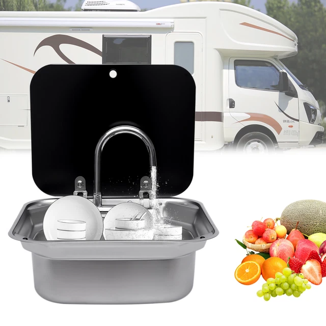 STAINLESS STEEL RV Kitchen Sink Caravan Camper Hand Wash Basin Sink w ...