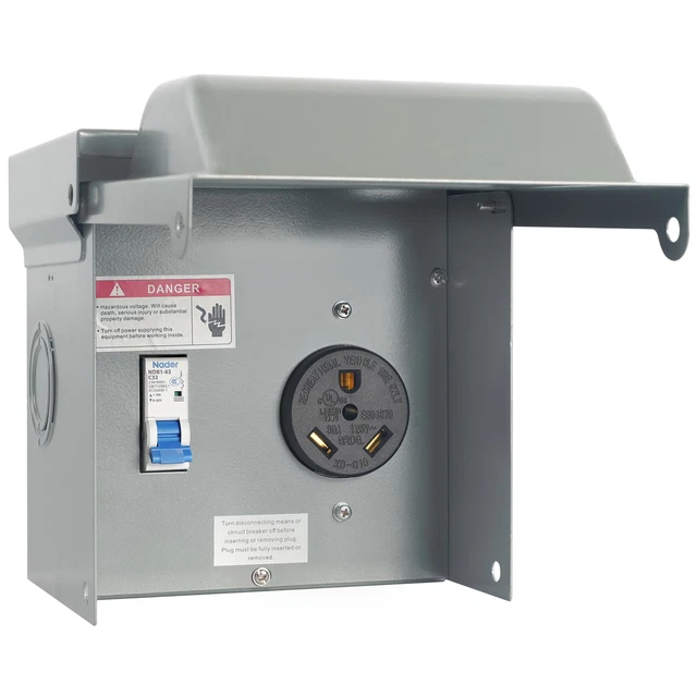 30 AMP RV Power Outlet Box Temporary Power Outlet with Breaker Outdoor ...