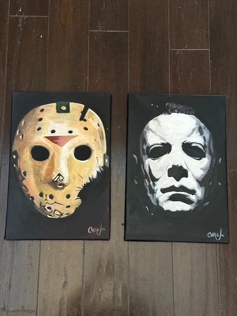JASON VOORHEES & Michael Myers Set 12" x 18" Pop Art Painting Chris ...