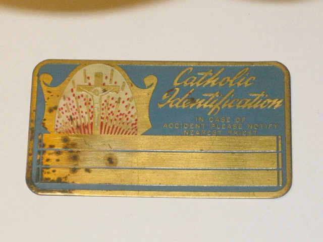 VINTAGE CATHOLIC IDENTIFICATION metal ID Identification tag Notify ...