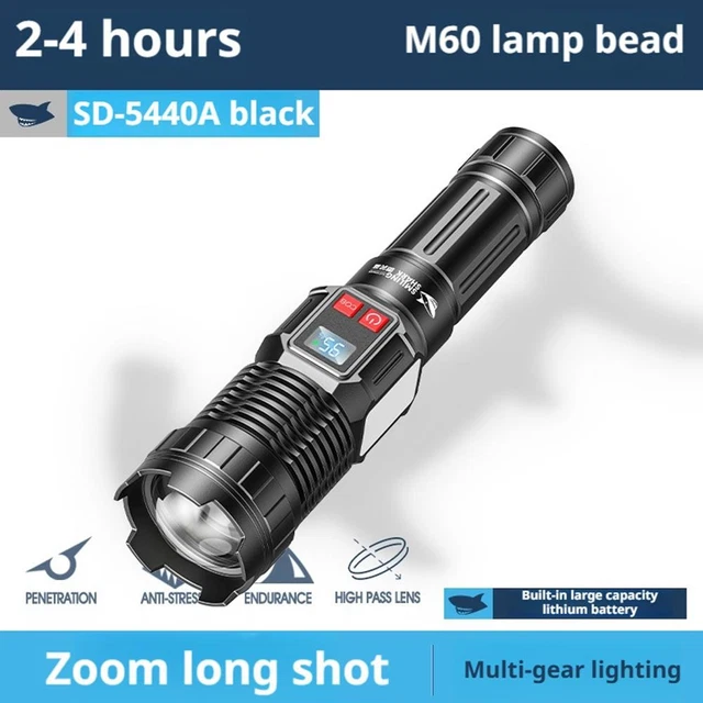 HIGH-POWERLED FLASHLIGHTS TACTICAL Torch with Display Light USB ...