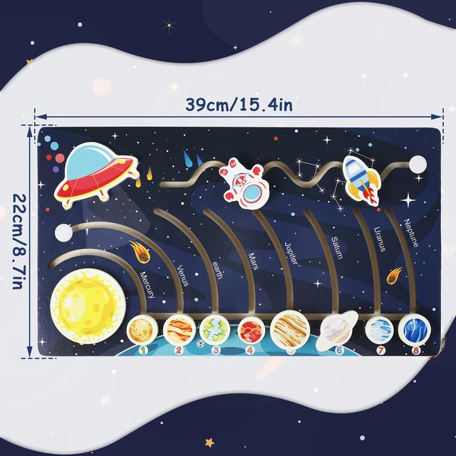 SOLAR SYSTEM MODEL Board with 9 Planets Spaceship Rocket Early Learning ...