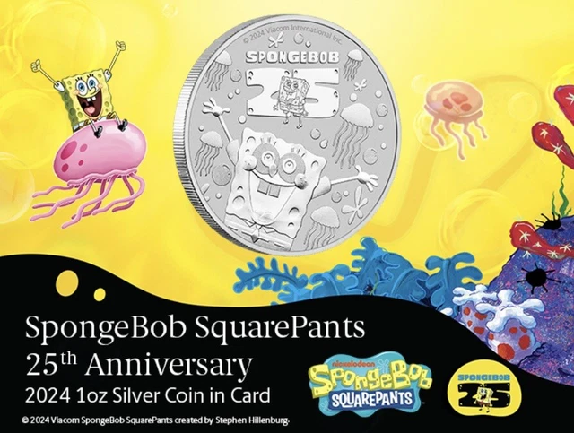 2024 PERTH MINT 1oz Silver Coin In Card - Spongebob Squarepants 25th ...