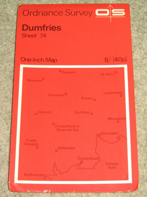 VINTAGE OS ORDNANCE Survey 1" map - Sheet 74 Dumfries, 1965 edition £1. ...