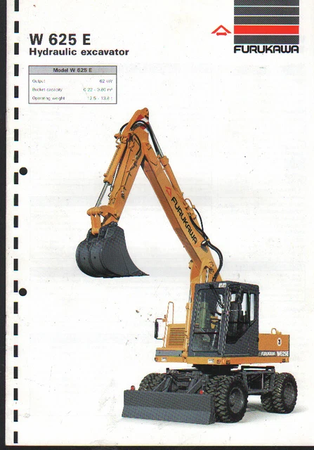 FURUKAWA &W 625 E" Wheeled Hydraulic Excavator Brochure Leaflet £4.00 - PicClick UK