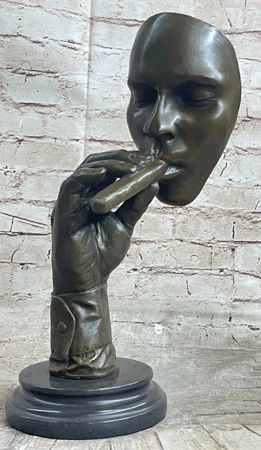BRONZE SCULPTURE A man smoking a cigar statue marble base by Salvador ...
