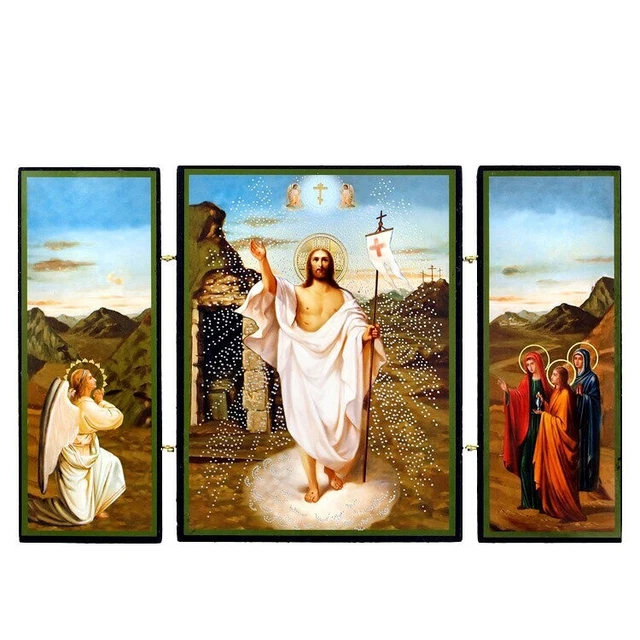 ICÔNE TRIPTYQUE LA Résurrection du Christ - Icône religieuse Russe Icône Bénie EUR 27,99 ...