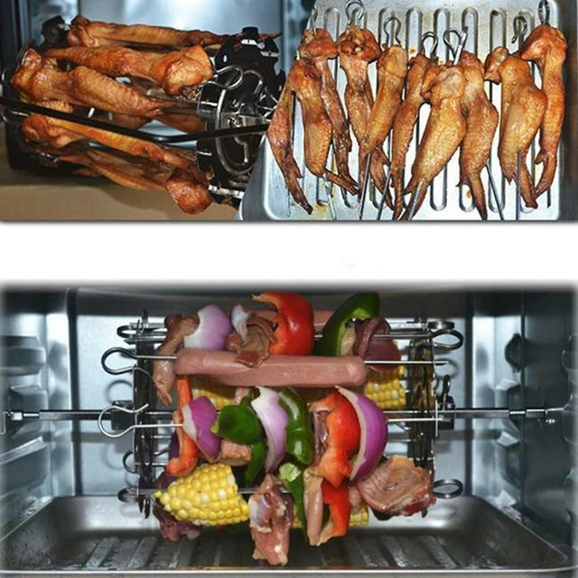 BBQ KEBAB CAGE Rotisserie Skewer Stainless Steel Rod for Oven and Grill ...