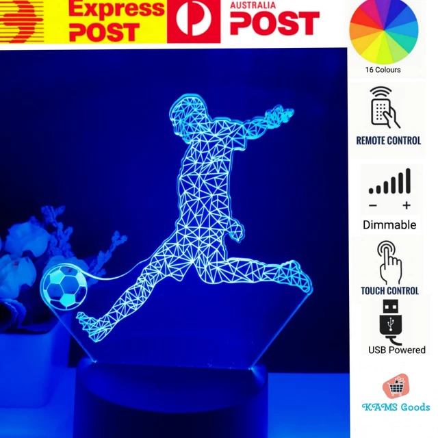 SOCCER BALL PLAYER Acrylic LED 16 Colour Night Light Table Lamp Gift ...