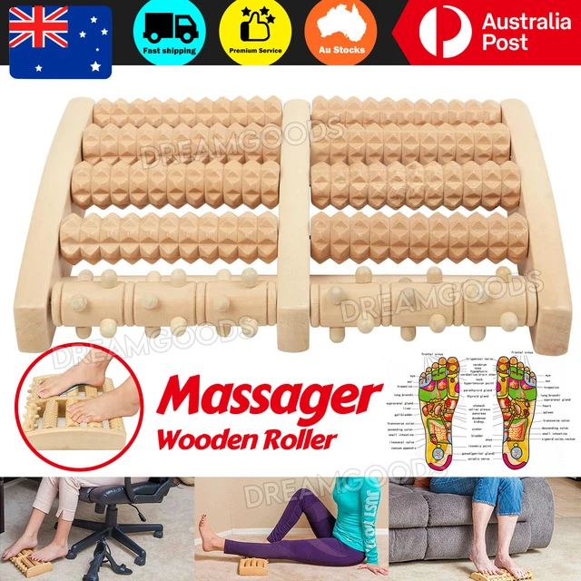 LARGE WOODEN FOOT Pain Massager 5 Roller Care Reflexology Relax Stress ...