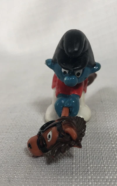 SMURFS HOBBY HORSE Smurf Figure 1980 Schleich PVC PEYO Toy Riding ...
