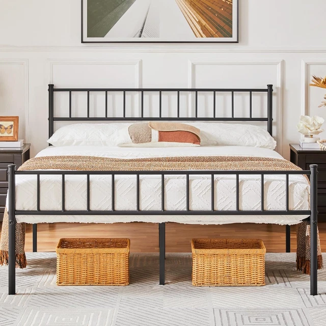 DOUBLE METAL BED Frame 4Ft6 Modern Style Bed Frame with Headboard and ...