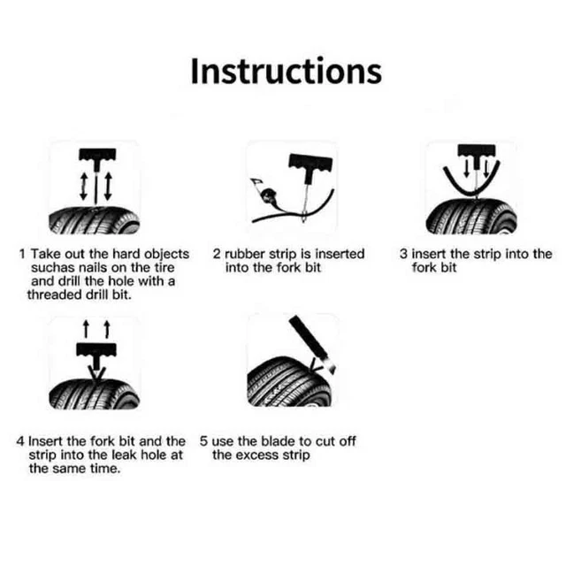 CAR TUBELESS TIRE Puncture Repair Plug Repair Kit Needle Patch Fix ...