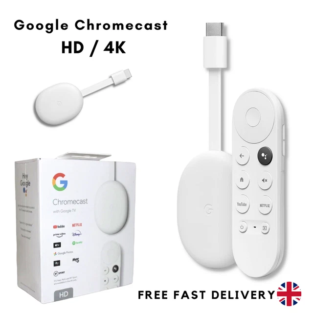 GOOGLE CHROMECAST WITH Google TV 4K Streaming Voice Remote Wireless ...